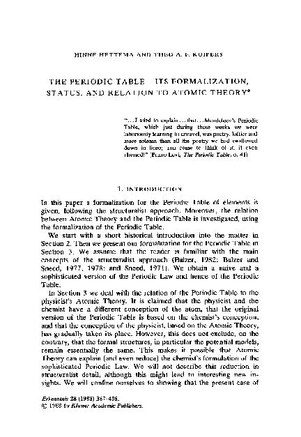 Pdf The Periodic Table—its Formalization Status And Relation To
