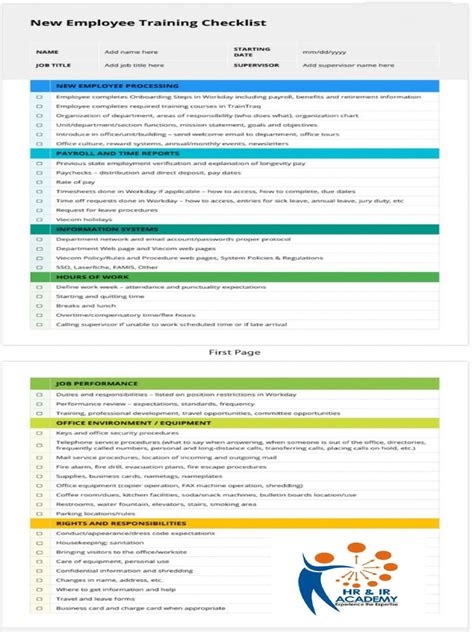 Employee Training Checklist Pdf