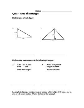 Area Of A Triangle Quiz By TeamPanther Teachers Pay Teachers