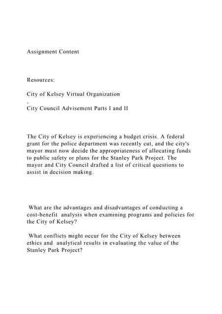 Assignment Contentresourcescity Of Kelsey Virtual Odocx