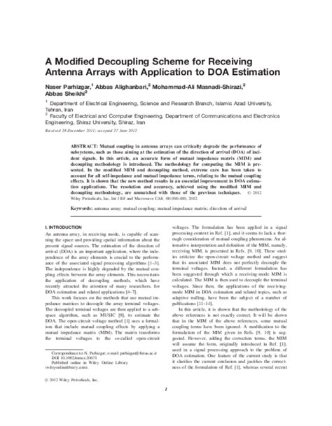 Pdf A Modified Decoupling Scheme For Receiving Antenna Arrays With Application To Doa Estimation