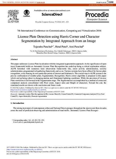 Pdf License Plate Detection Using Harris Corner And Character Segmentation By Integrated