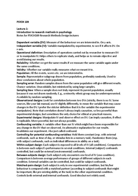 Psych 109 Lecture Notes Psych 109 Lecture 1 Introduction To
