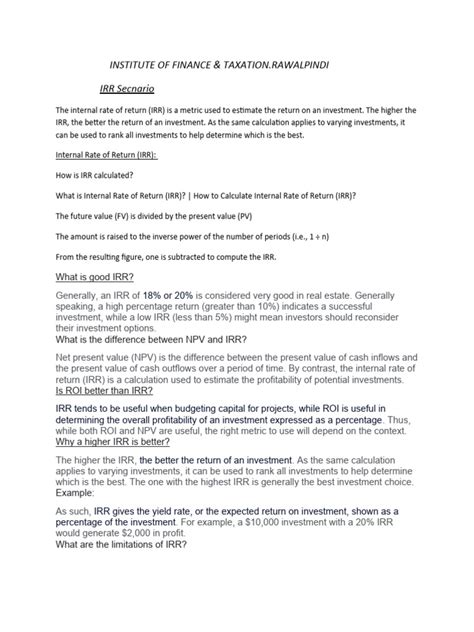 Irr Formula Pdf Internal Rate Of Return Net Present Value