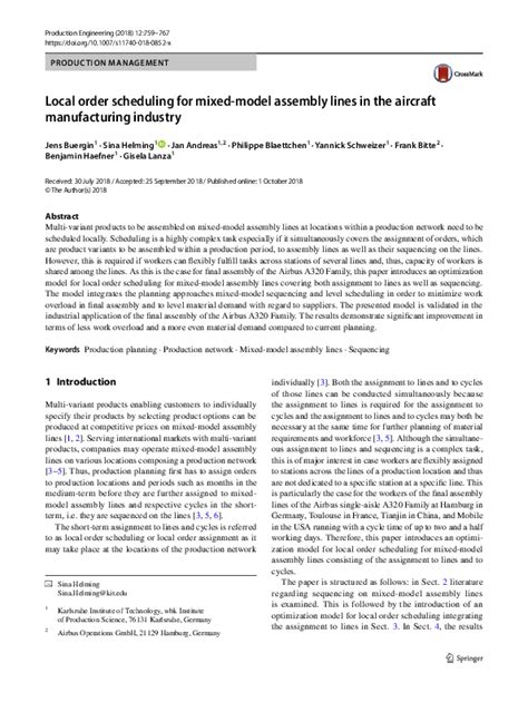 Pdf Scheduling Mixed Model Final Assembly Lines In Jit Manufacturing