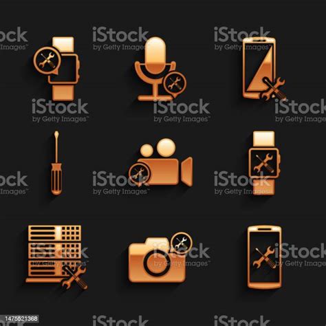 비디오 카메라 서비스 사진 스마트 폰 스마트 워치 데이터베이스 서버 드라이버 및 아이콘을 설정합니다 벡터 건설 산업에 대한 스톡 벡터 아트 및 기타 이미지 Istock