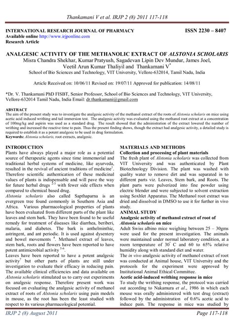 Pdf Analgesic Activity