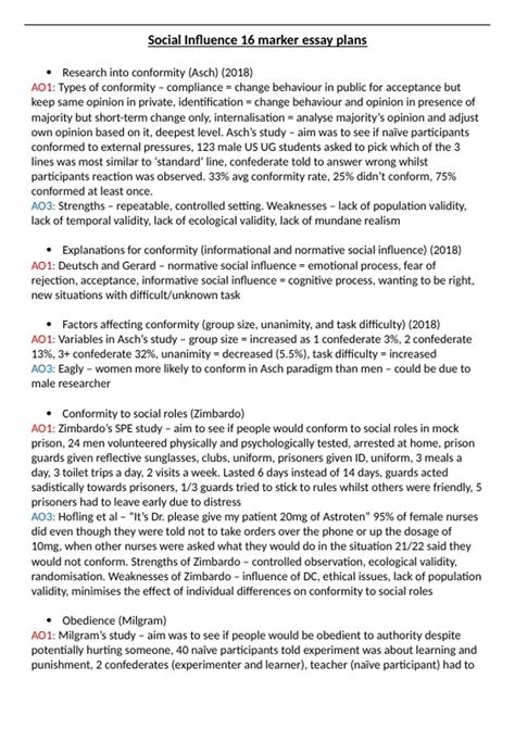 Paper 1 Aqa A Level Psychology 16 Marker Essay Plans Stuvia Uk