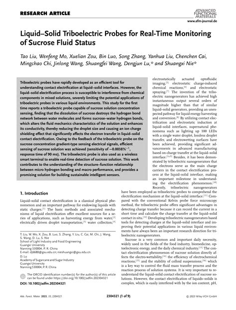 Liquidsolid Triboelectric Probes For Real‐time Monitoring Of Sucrose