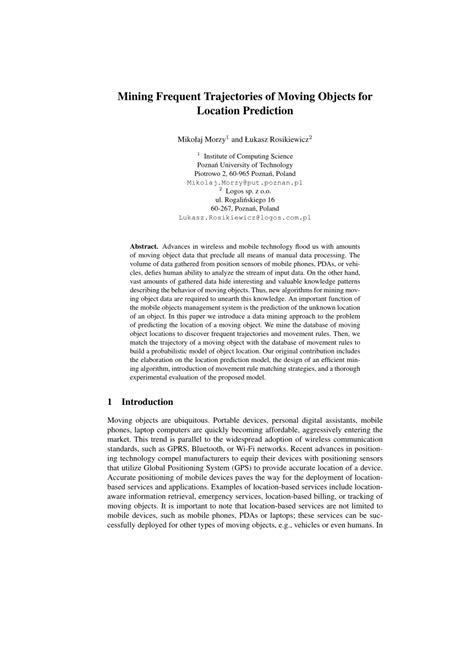 Pdf Mining Frequent Trajectories Of Moving Objects For Location