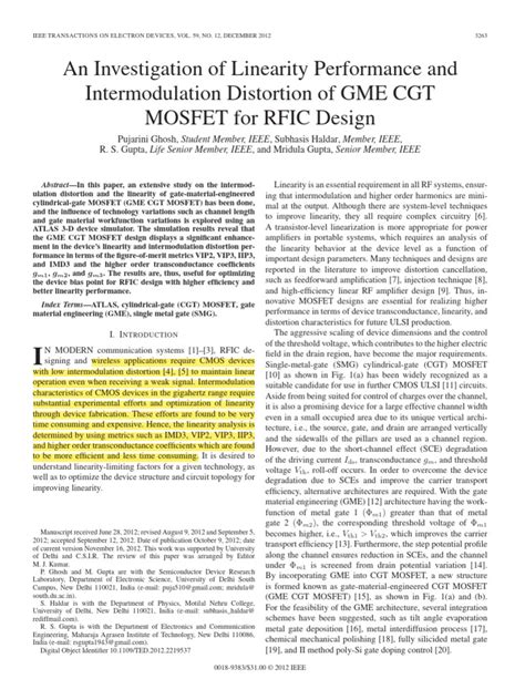 Linearity And Intermodulation Distortion Ppr 2012 Pdf Mosfet