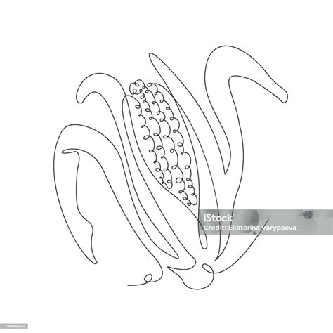 연속 라인 아트 드로잉 스타일의 옥수수입니다 옥수수 미니멀리스트 검은 선형 스케치의 한쪽 귀는 흰색 배경에 고립되어 있습니다 벡터 일러스트 레이 션 가을에 대한 스톡 벡터