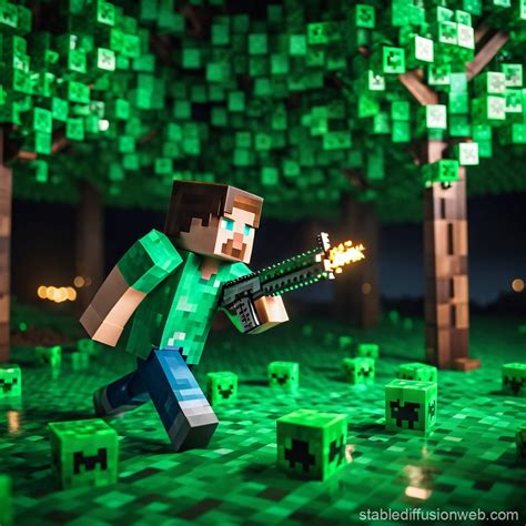Minecraft Creeper Battle Stable Diffusion Online