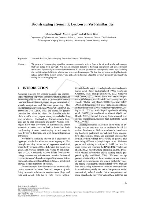 Pdf Bootstrapping A Semantic Lexicon On Verb Similarities