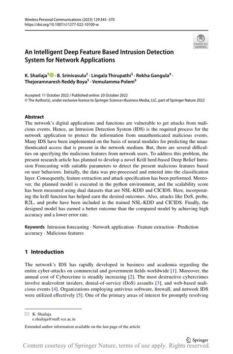 An Intelligent Deep Feature Based Intrusion Detection System For Network Applications Request Pdf