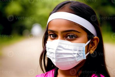 An Indian Girl Wearing Protective Mask Covid 19 Mask Wearing With