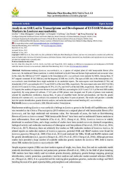 Pdf Analysis On Ssr Loci In Transcriptome And Development Of Est Ssr Molecular Markers In