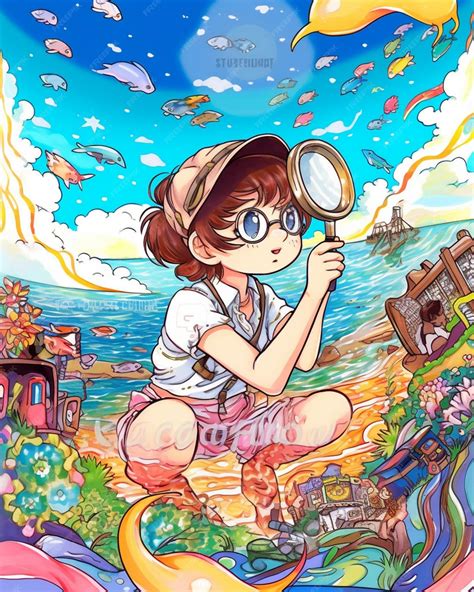 Premium Ai Image A Cartoon Of A Girl Looking At A Magnifying Glass