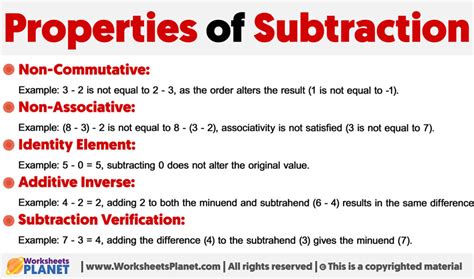 Properties Of Subtraction