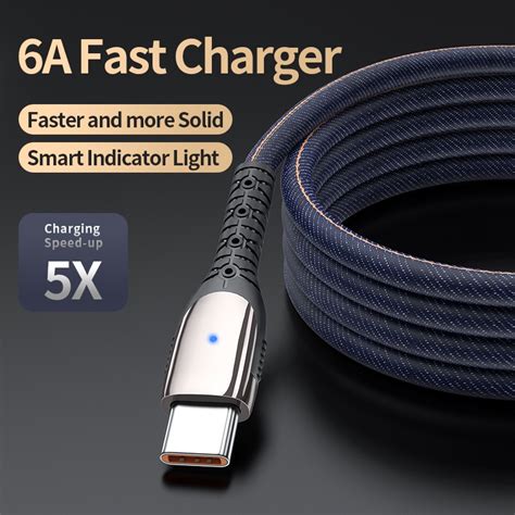 A W Fast Charger Cable With Led Light Micro Usb Type C Quick Charging Cable For Android