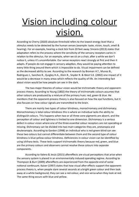 Tute Colour TUTE FOR WEEK Vision Including Colour Vision