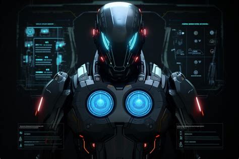 Premium Ai Image 3d Rendering Robot With Hud Graphic