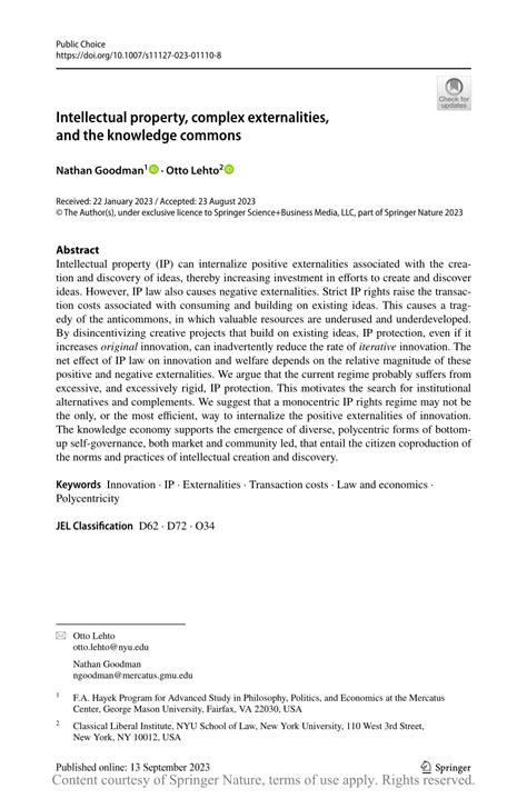 Intellectual Property Complex Externalities And The Knowledge Commons
