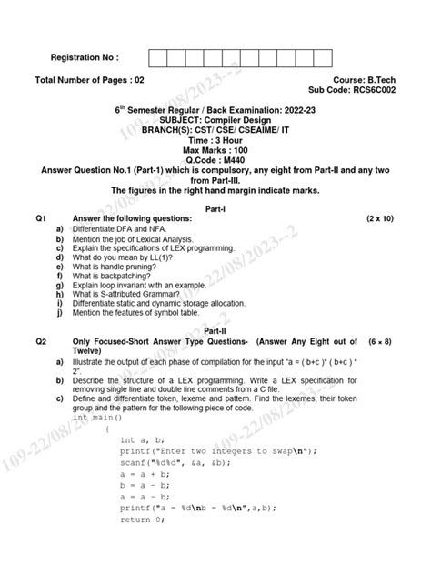 Compiler Design 6th Sem Cst Cse Cse Aime It M440 Pdf Parsing