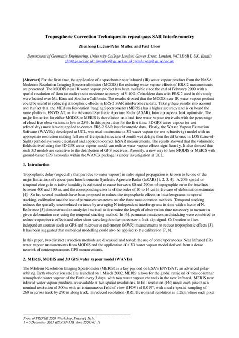 Pdf Tropospheric Correction Techniques In Repeat Pass Sar Interferometry