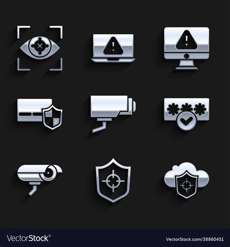 Set Security Camera Shield Cloud And Shield Vector Image