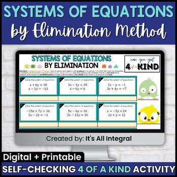 Solve Systems Of Equations Using Elimination Method Activity TPT