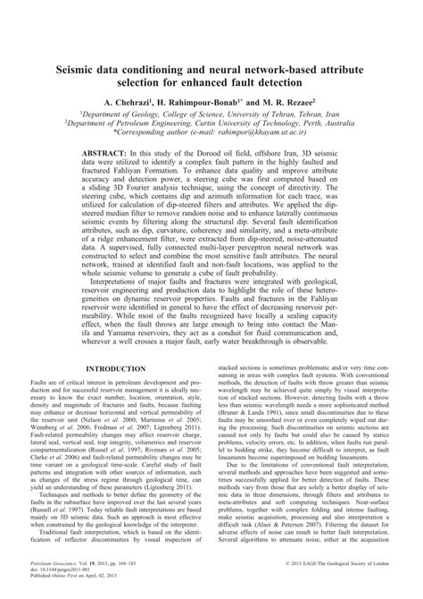 PDF Seismic Data Conditioning And Neural Network Based Attribute Selection For Enhanced Fault