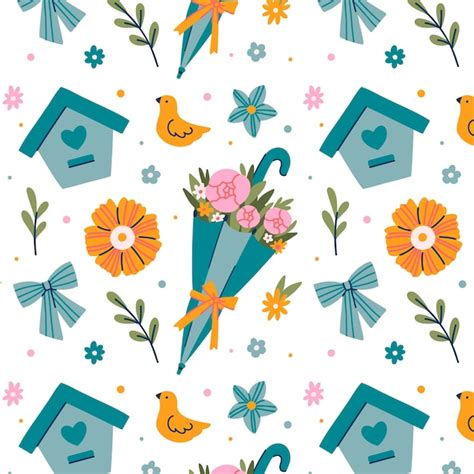 Free Vector Flat Floral Spring Pattern Design