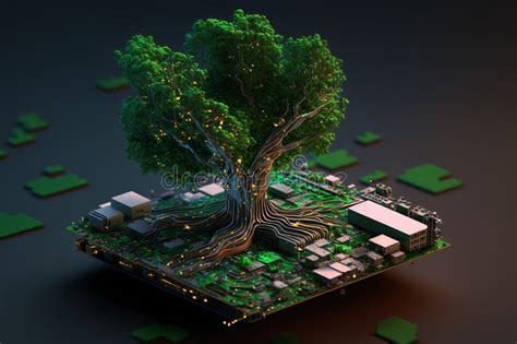 Trees Are Growing On Circuit Board Technology Innovations Generative Ai Stock Illustration