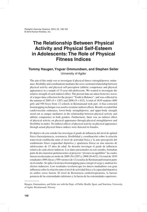 Pdf The Relationship Between Physical Activity And Physical Self Esteem In Adolescents The