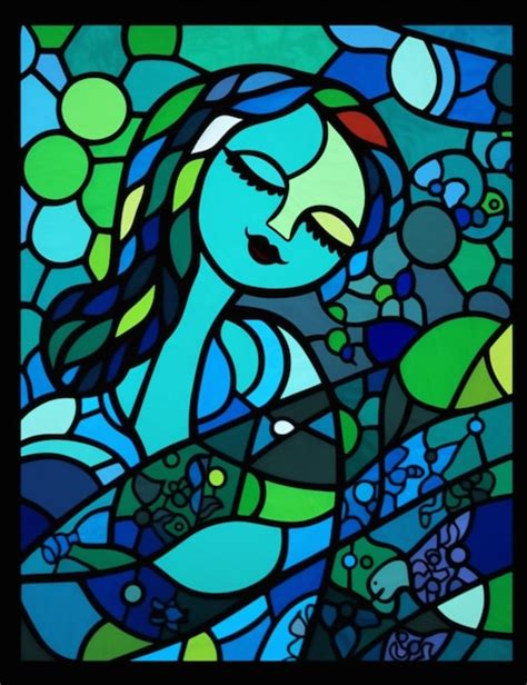 Premium Ai Image A Close Up Of A Stained Glass Picture Of A Woman