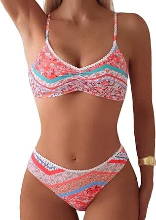 Yimisan Two Piece Bikini Set For Women Floral Print Lace