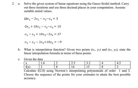 solved 2 a solve the given system of linear equations