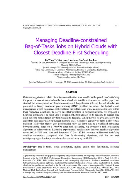 Pdf Managing Deadline Constrained Bag Of Tasks Jobs On Hybrid Clouds