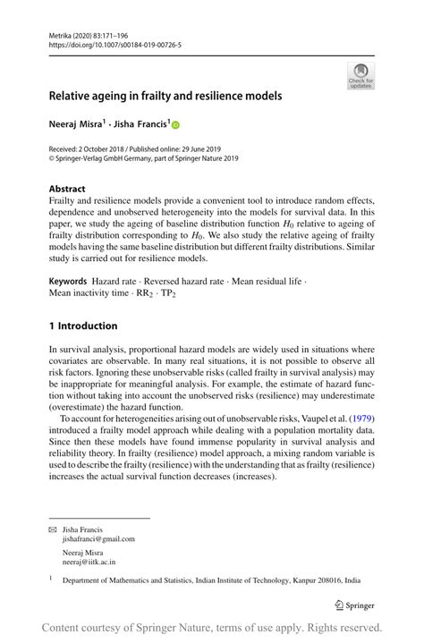 Relative Ageing In Frailty And Resilience Models Request Pdf
