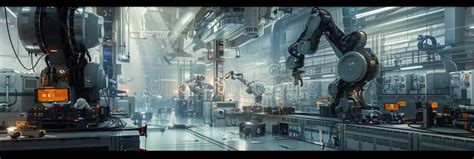 A Futuristic Manufacturing Plant With Advanced Robotic Arms And Ai