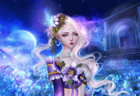 Frumusete Luminos Fantasy Girl Moonlight Flower White Pink Mila