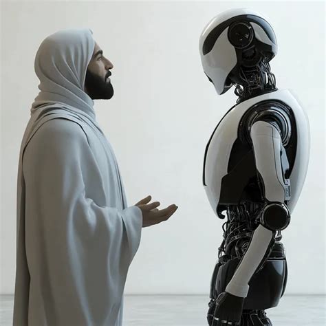 Free Muslim Man Engaging With A Robot In A Modern Living Room Setting