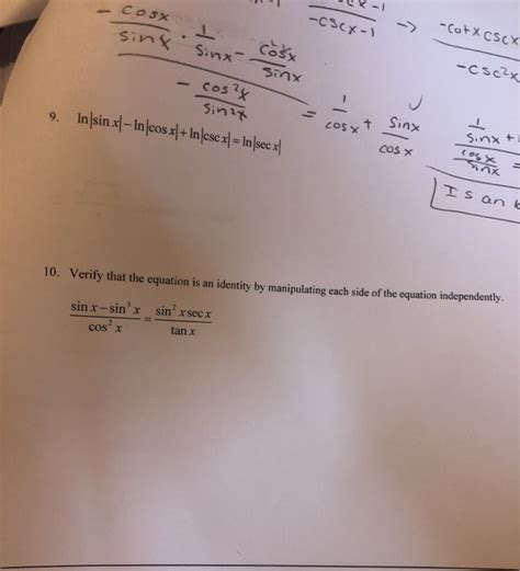 Solved Cscx 1 Cotx Cs Cx Cosx Cošx Sind Sinx Sinx Cos²x