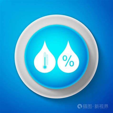 在蓝色背景上隔离的湿度图标。天气和气象学温度计符号带白线的圆形蓝色按钮。向量例证插画 正版商用图片17jhr1 摄图新视界