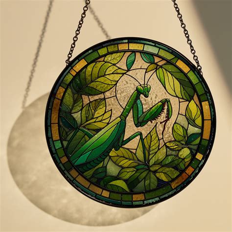 Handcrafted Praying Mantis Glass Suncatcher Unique Stained Glass Art