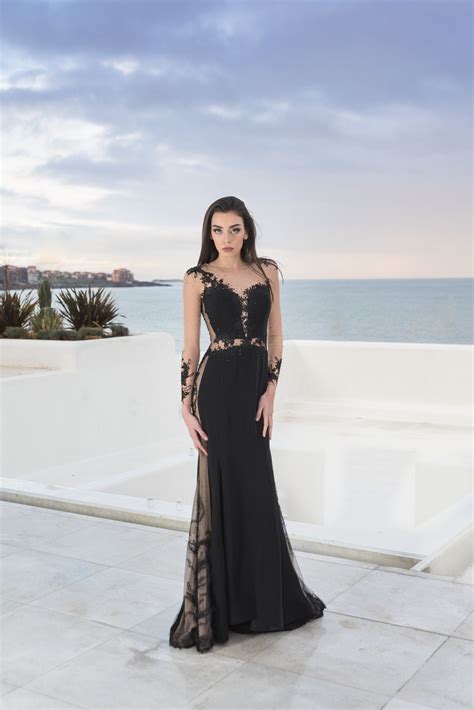 Black Formal Dress With Long Sleeve Sexy Prom Gown With Lace Long Evening Gown Custom Made