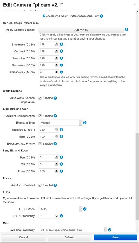 Raspberry Pi Camera V2 Settings Webcams Octoprint Community Forum