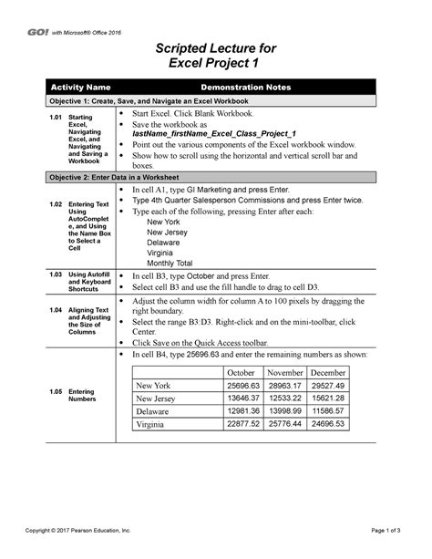 Excel Class Project 1 Script With Microsoft® Office 2016 Scripted