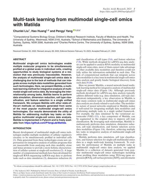 Pdf Multi Task Learning From Multimodal Single Cell Omics With Matilda